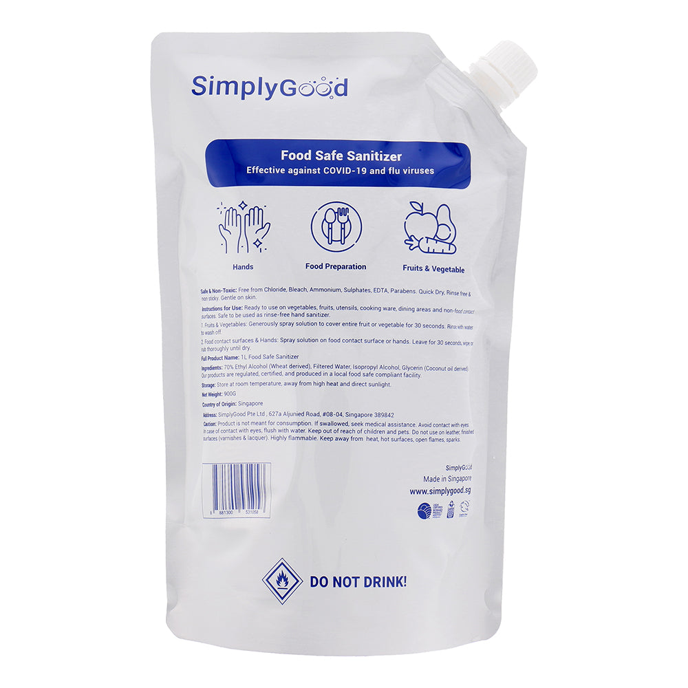 1L Food-Grade Sanitizer Refill Pack | SimplyGood SG